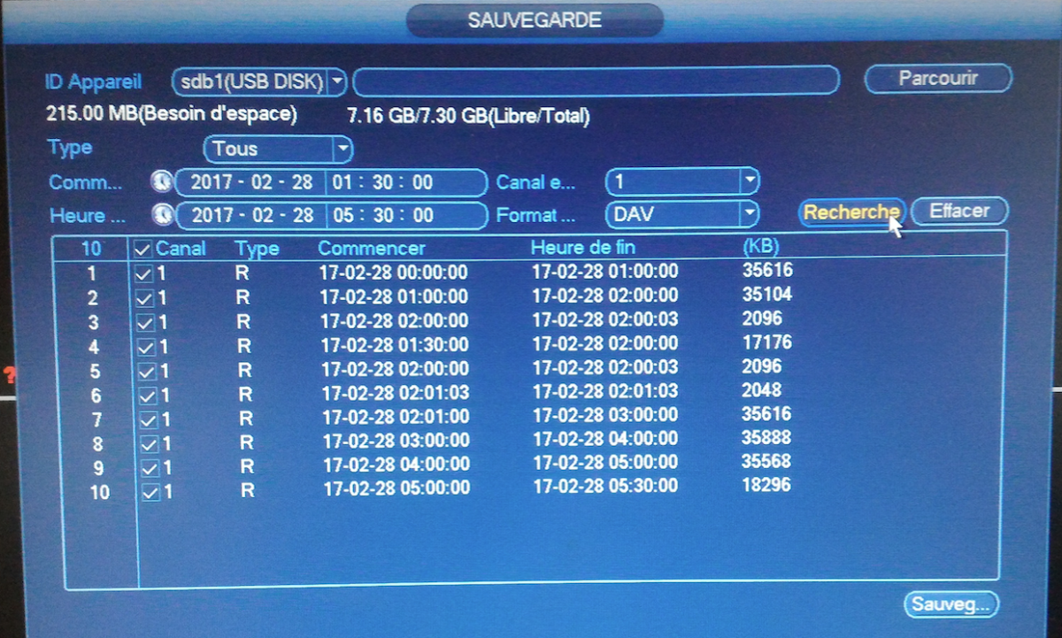 Copier les images de vidéosurveillance sur clé USB - VSB Support